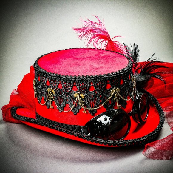 ILOVEMASKS | Accessories | Red Gothic Goggle Women Elegant Party Hat ...